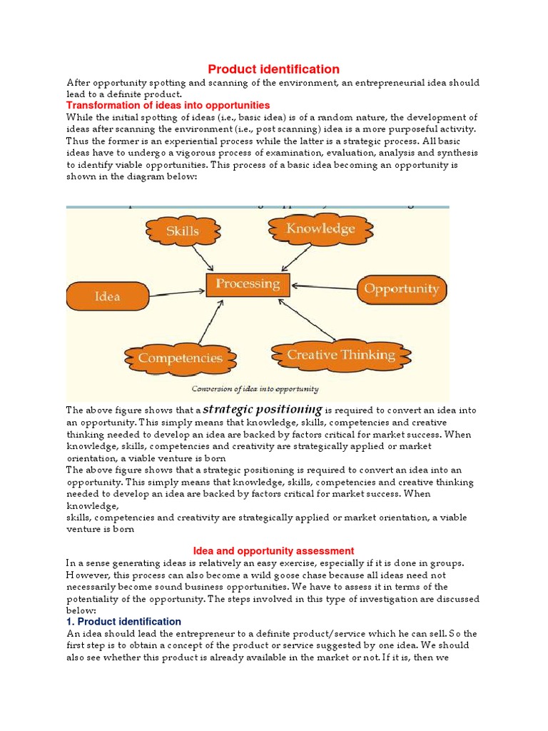 Product Identification, Market Assessment, Creativity & Innovation Unit ...