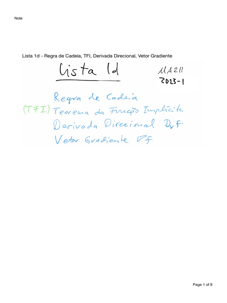 Lista-1d-Cálculo de Várias Variáveis | PDF | Science & Mathematics | Technology & Engineering