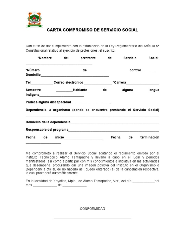 Carta Compromiso Servicio Social | PDF