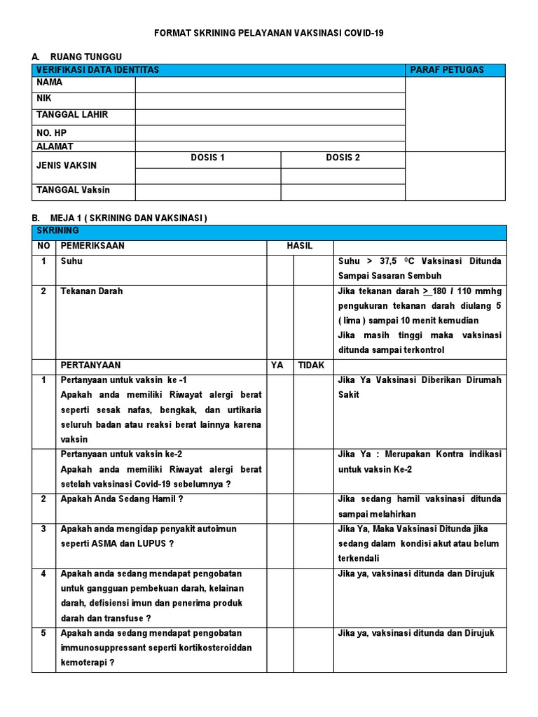 Screening Vaksin Covid | PDF