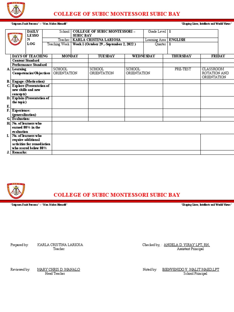 DLL in English 1ST and 2ND Week G1 6 - K.lariosa 2 | PDF | Language ...