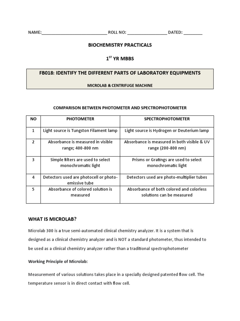 Practical - 4 - Microlab & Centrifuge | PDF | Centrifuge | Spectrophotometry