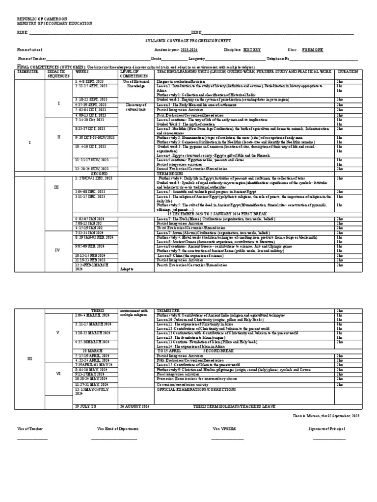 2024 History Syllabus Progression Sheets | PDF