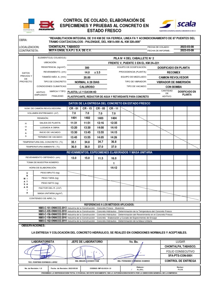 Control de Colado y Pruebas de Concreto | PDF
