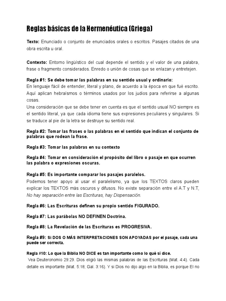 Reglas Básicas de La Hermenéutica | Descargar gratis PDF | Biblia | Hermenéutica