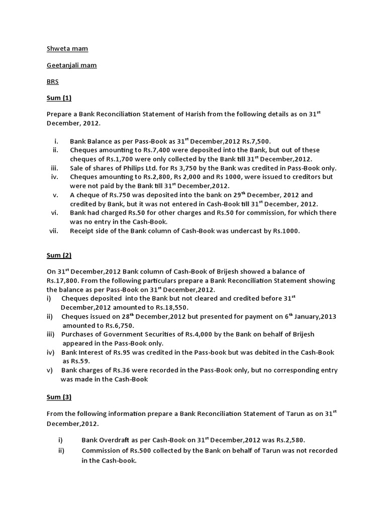 Bank Reconciliation Statements 2012 | PDF | Banks | Bookkeeping
