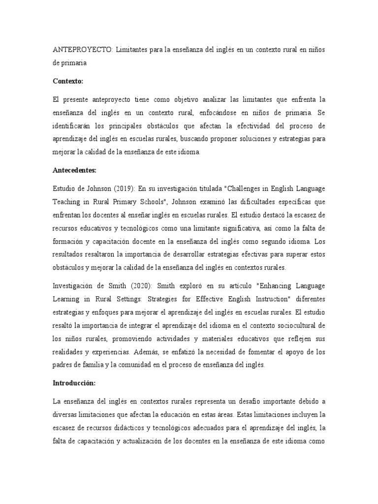 Anteproyecto (Borrador) | PDF | Enseñando | Aprendizaje