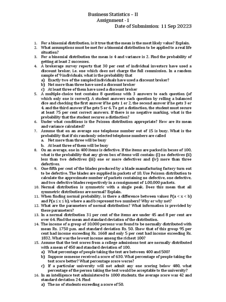 BS-II Assignment 1 Batch 2022 - 25 Sem 3 Date 29 Aug 2023 | PDF ...