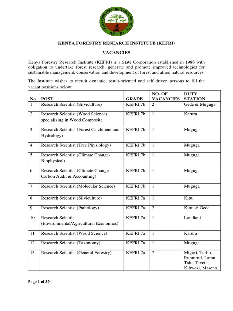 KEFRI VACANCIES ADVERT - DETAILED VACANT JOB PROFILES 15.11.21-Final | PDF