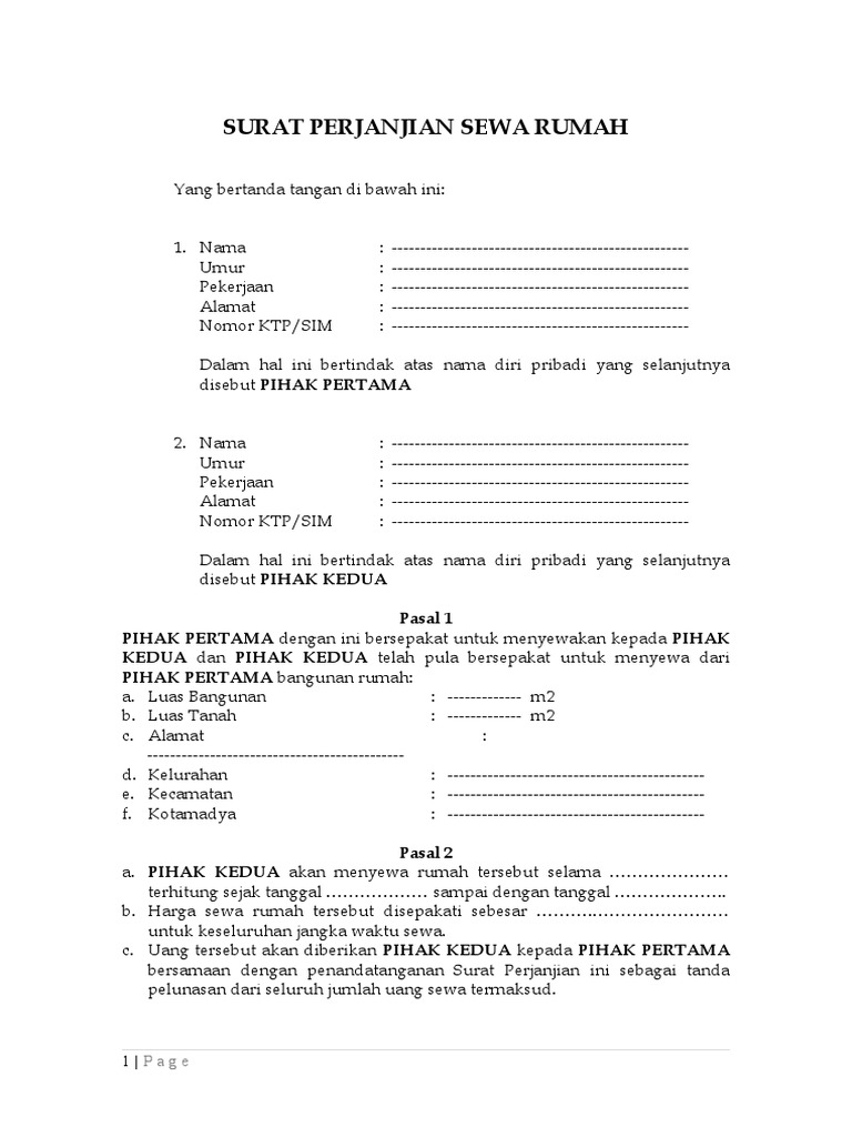 Contoh Surat Perjanjian Sewa Menyewa Rumah | PDF