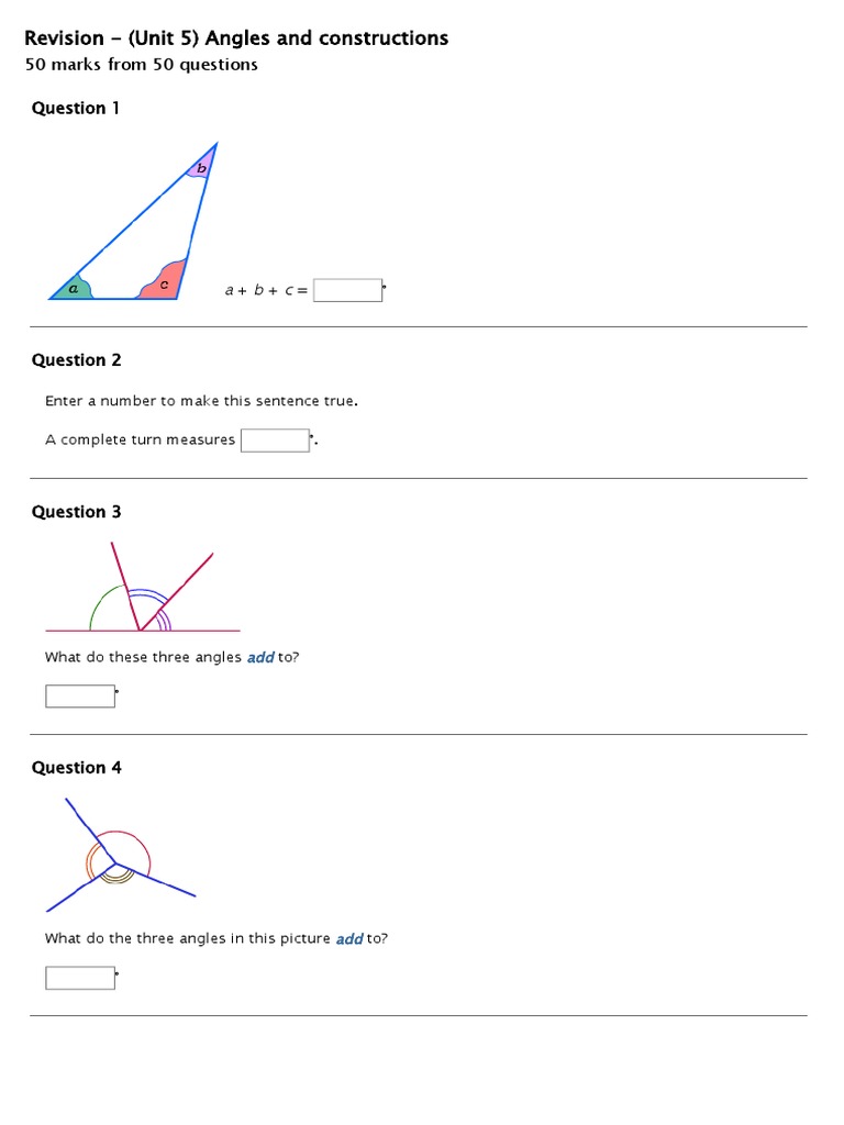Revision - (Unit 5) Angles and Constructions: 50 Marks From 50 Questions | PDF | Euclid ...