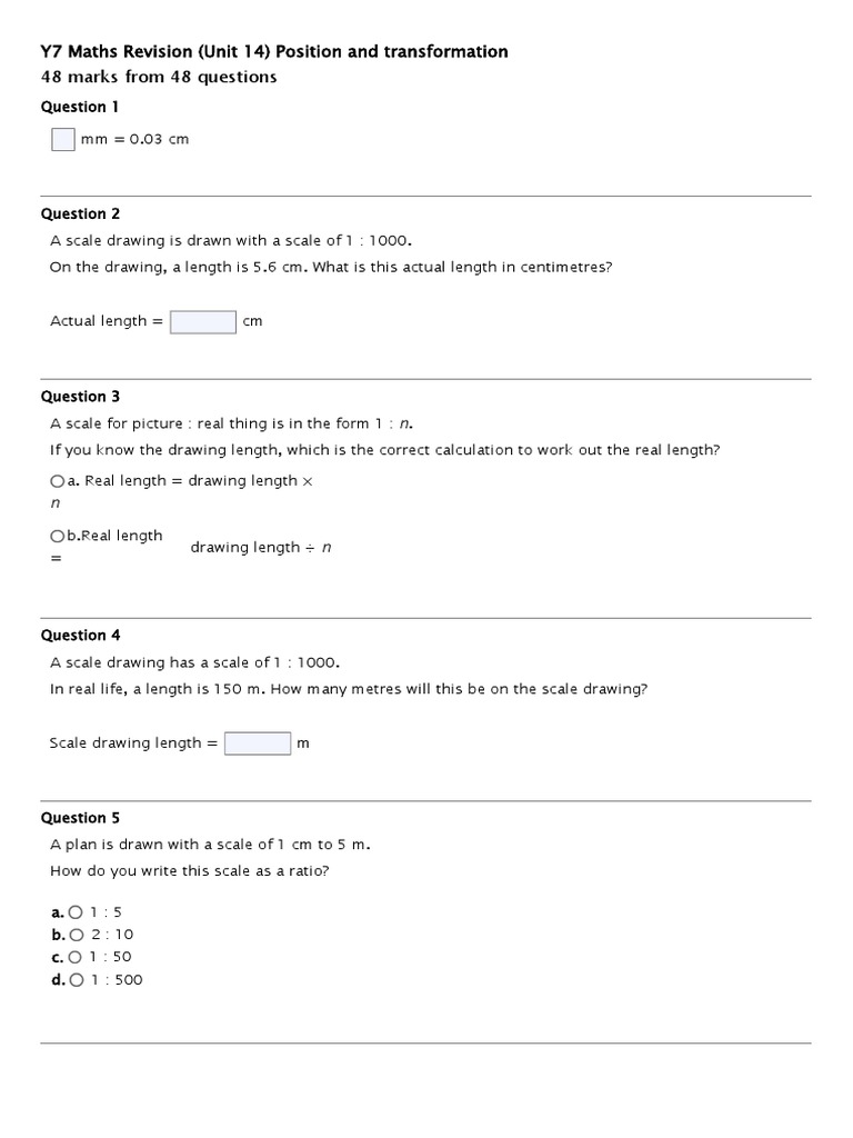 Y7 Maths Revision (Unit 14) Position and Transformation 48 Marks From ...