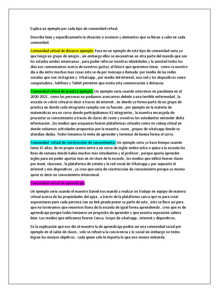 Explica Un Ejemplo Por Cada Tipo de Comunidad Virtual | PDF