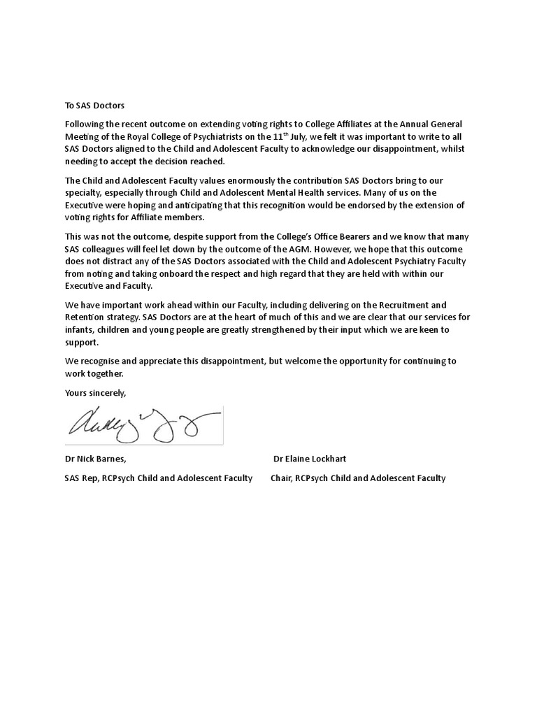 Letter To Sas Doctors July 2023 - Signed | PDF