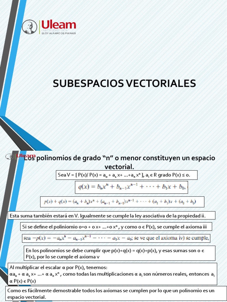 Clase 7 SP Subespacios Vectoriales | PDF | Espacio vectorial | Vector Euclidiano