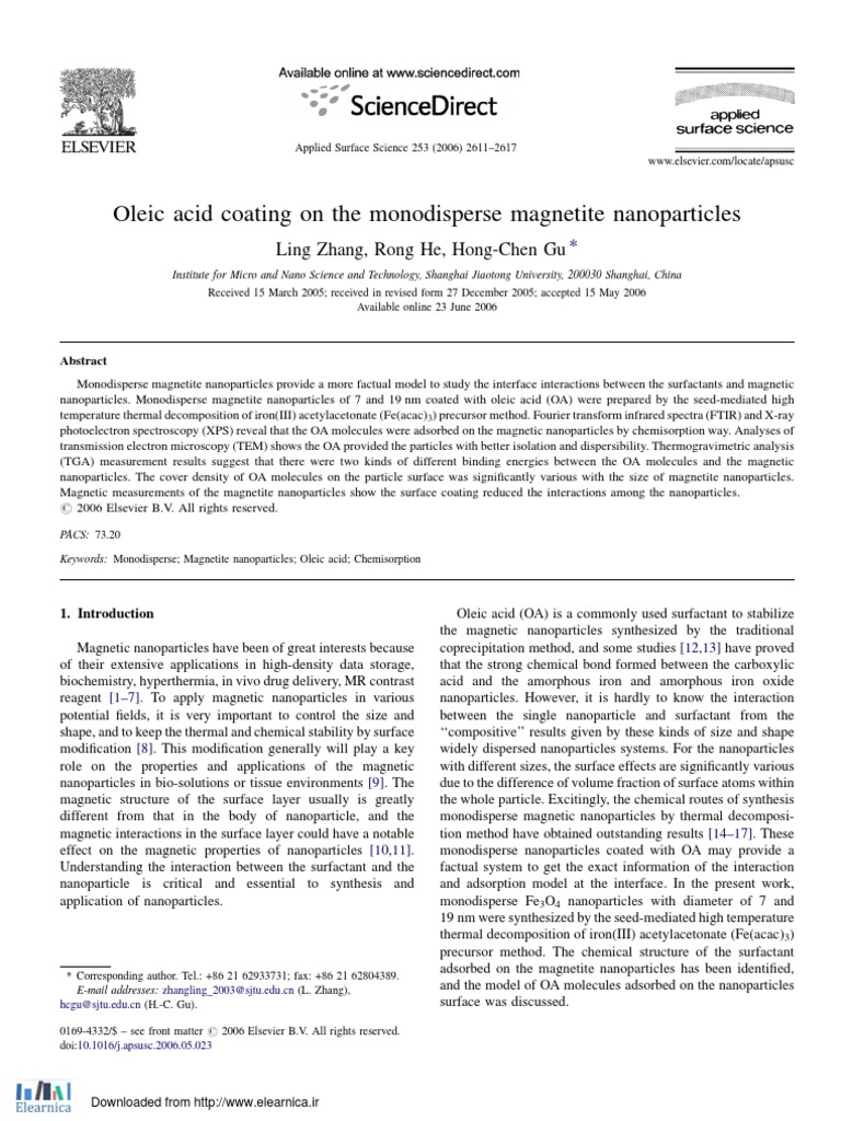 Oleic Acid Coating On The Monodisperse Magnetite Nanoparticles | PDF ...