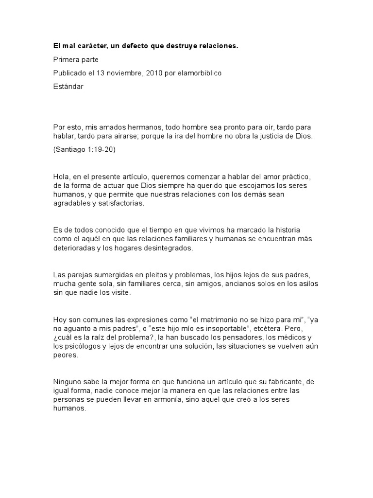 El mal carácter y sus consecuencias | PDF