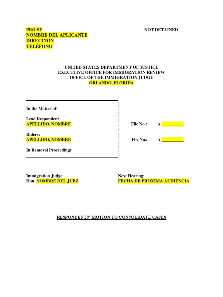 Motion to Consolidate Immigration Cases | PDF | Removal Proceedings ...