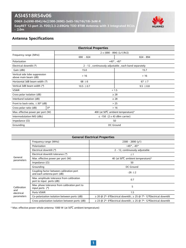 ASI4518R54v06: Antenna Specifications | PDF | Antenna (Radio) | Decibel