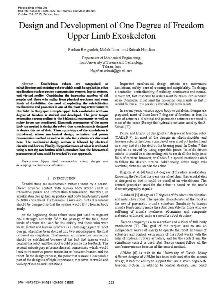Design and Development of One Degree of Freedom Upper Limb Exoskeleton ...