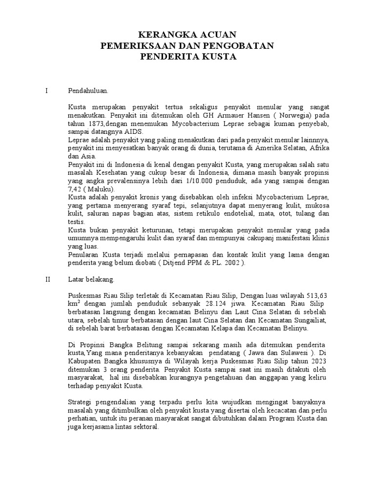 KAK PEMERIKSAAN DAN PENGOBATAN KUSTA 2023 | PDF