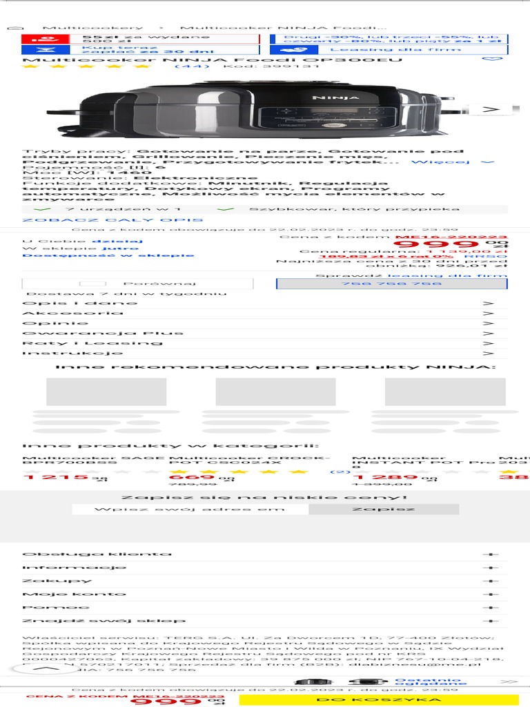 NINJA Foodi OP300EU Multicooker - Niskie Ceny I Opinie W Media Expert | PDF