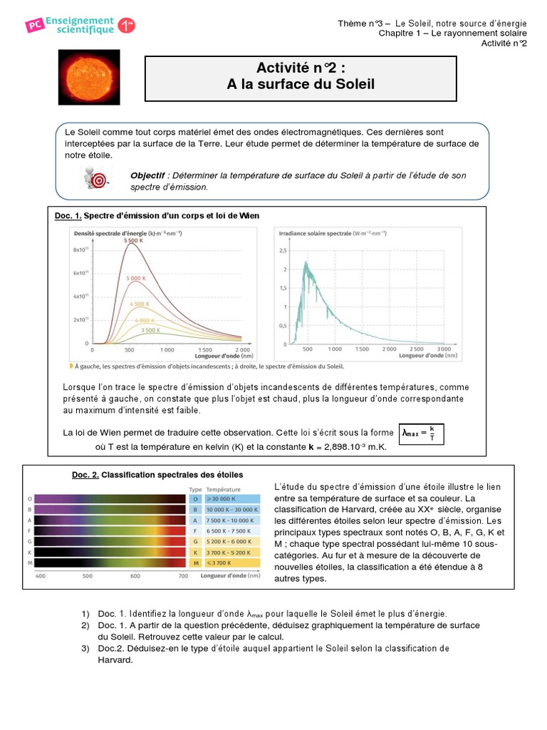 Température de surface du Soleil et classification | PDF