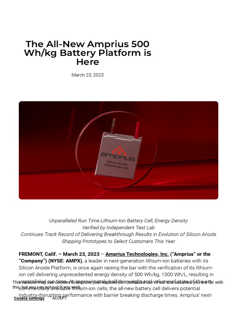 The All-New Amprius 500 WH - KG Battery Platform Is Here - Amprius ... The All-New Amprius 500 WH - KG Battery Platform Is Here - Amprius ...