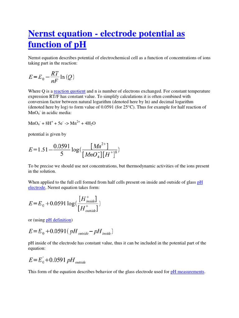 Nernst Equation | PDF | Technology & Engineering
