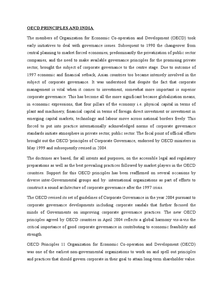 Oecd Principles and India | PDF | Corporate Governance | Governance Oecd Principles and India | PDF | Corporate Governance | Governance