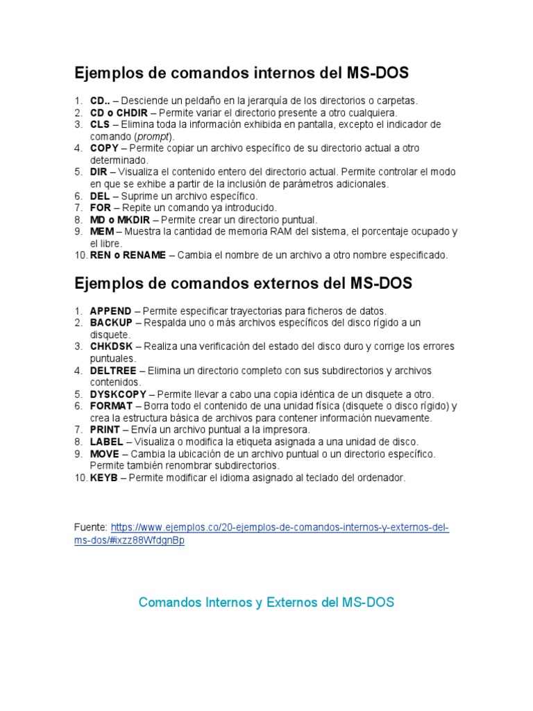 Ejemplos de Comandos Internos Del MS | PDF | Archivo de computadora ...