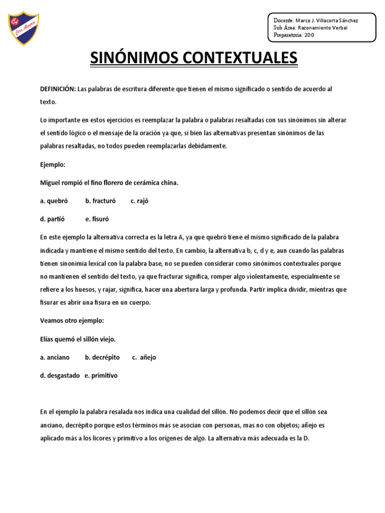 Sinónimos Contextuales: Definición y Ejemplos | PDF