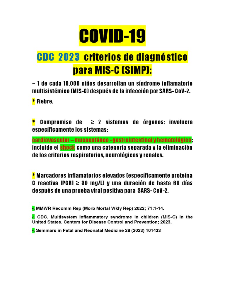 COVID 19 SIMP Criterios Diagnóstico CDC 2023 | PDF
