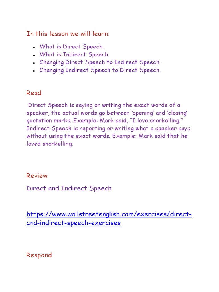 Form 2 Direct and Indirect Speech | PDF