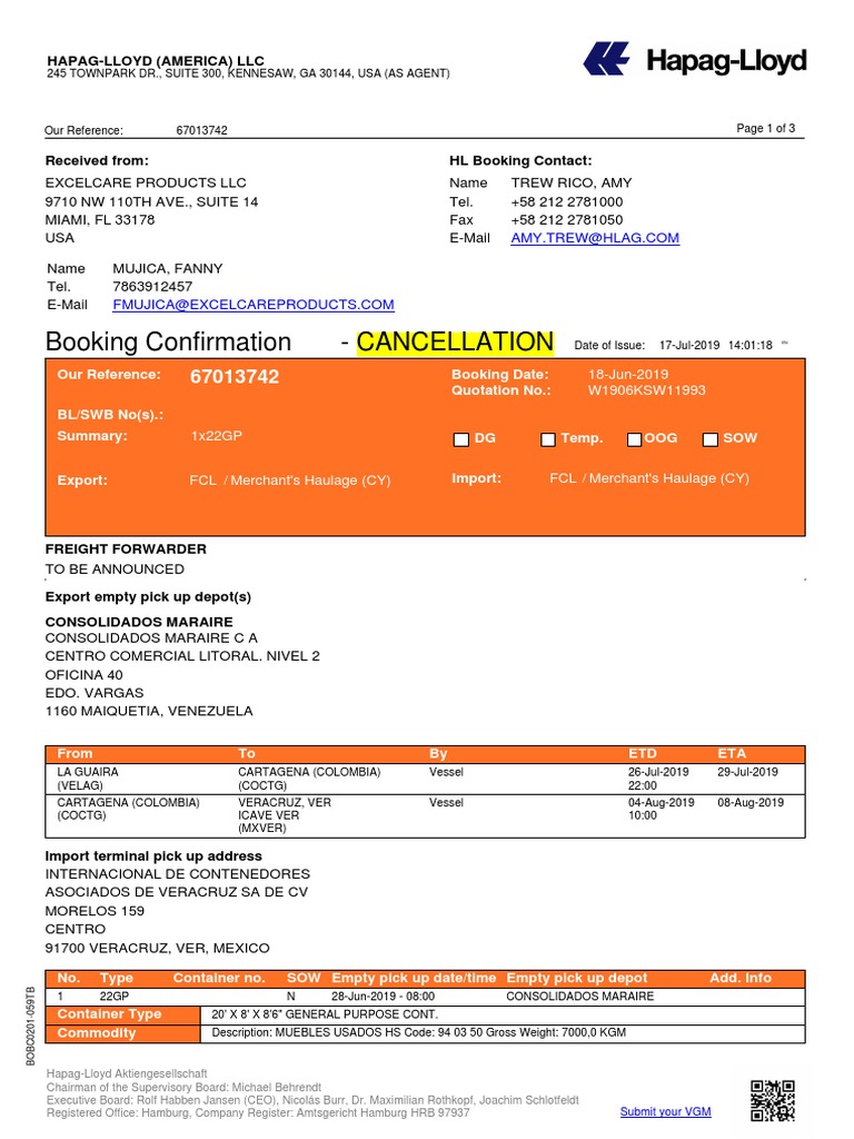 HL-67013742 Coctg BC Cancellation | PDF | Cargo | Bill Of Lading