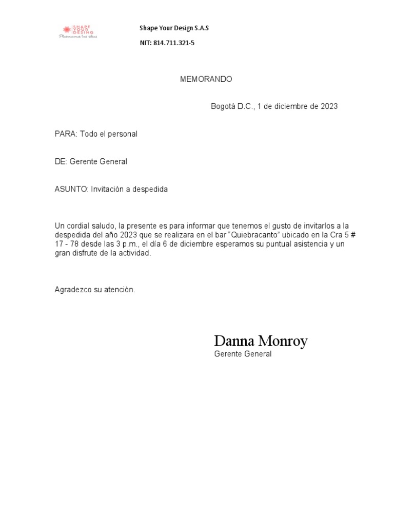 Memorando Interno - Danna Monroy | PDF