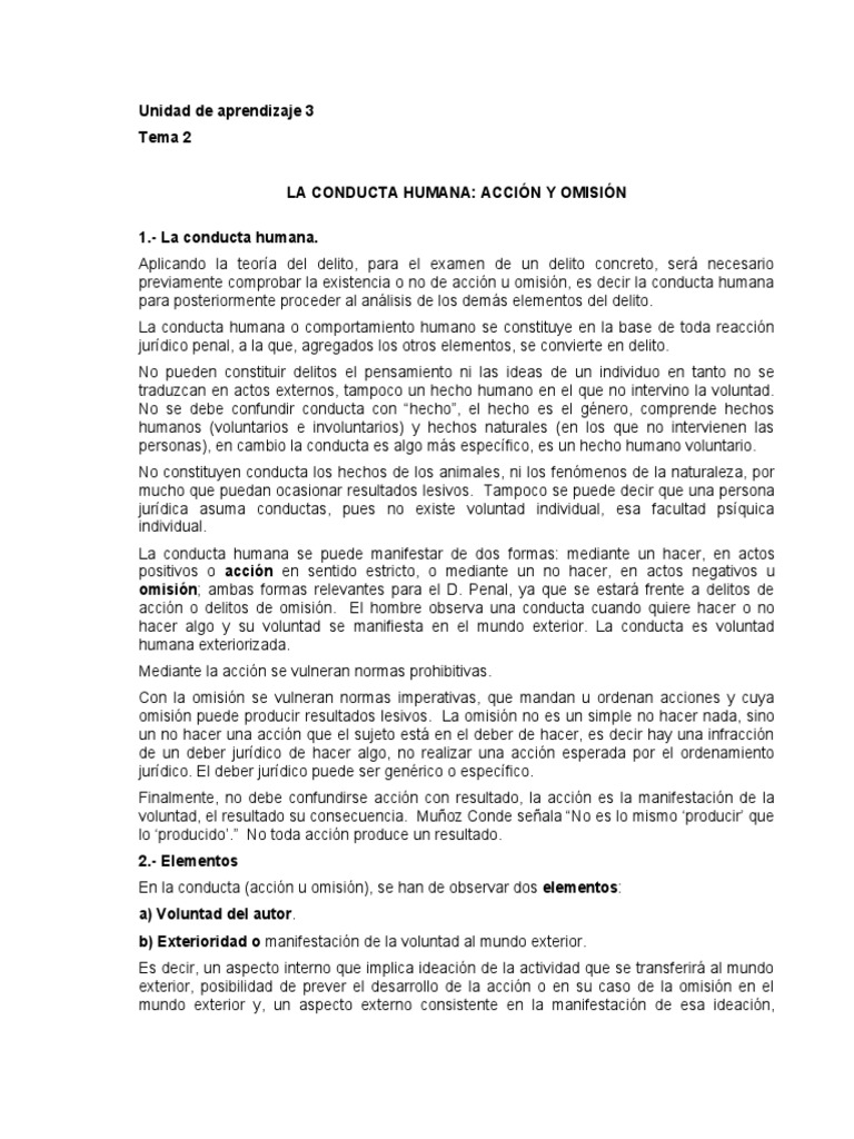 UA3 Tema 2 La Conducta | PDF | Derecho penal | Comportamiento UA3 Tema 2 La Conducta | PDF | Derecho penal | Comportamiento