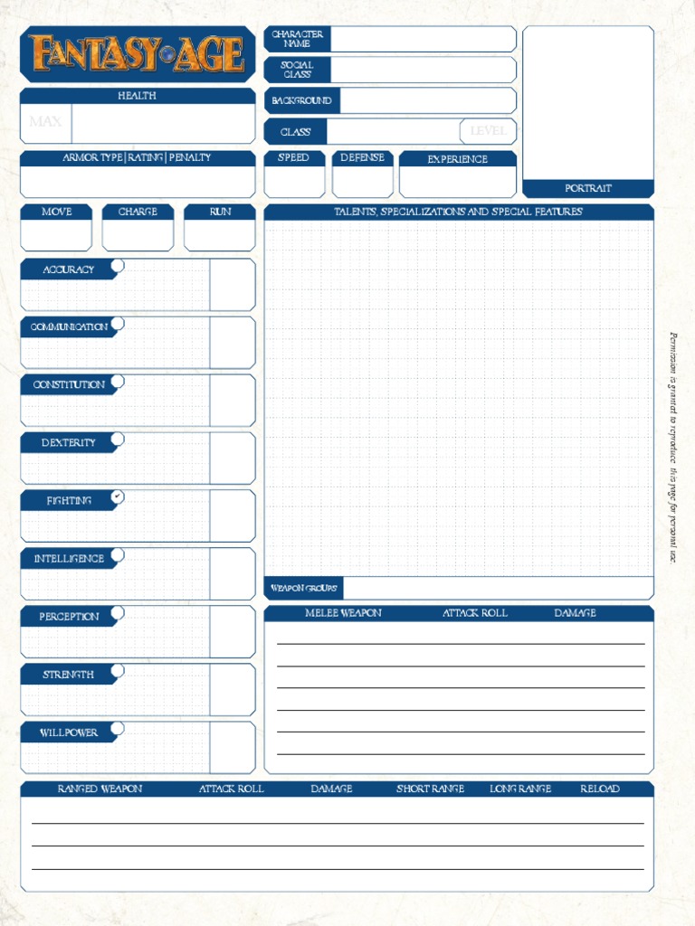 GRR6101 FAGECoreRulebook CharacterSheet | PDF