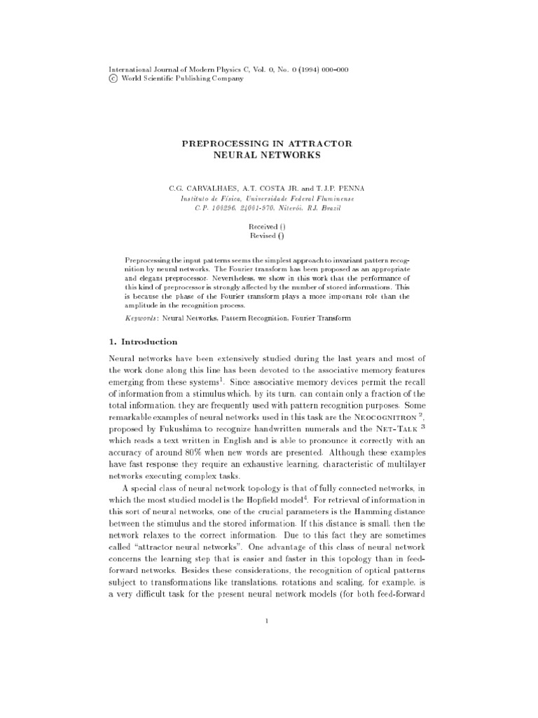 Preprocessing In Attractor Neural Networks Pdf Artificial Neural Network Information