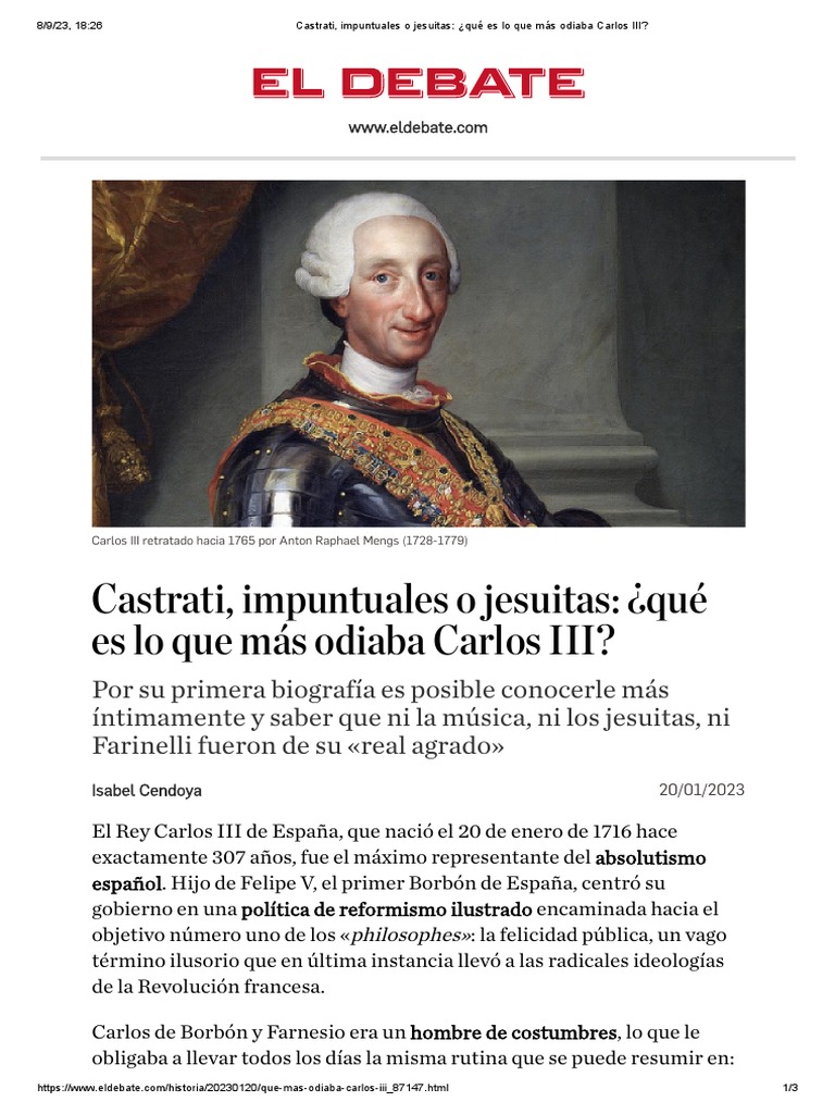 Castrati, impuntuales o jesuitas_ ¿qué es lo que más odiaba Carlos III_ | PDF