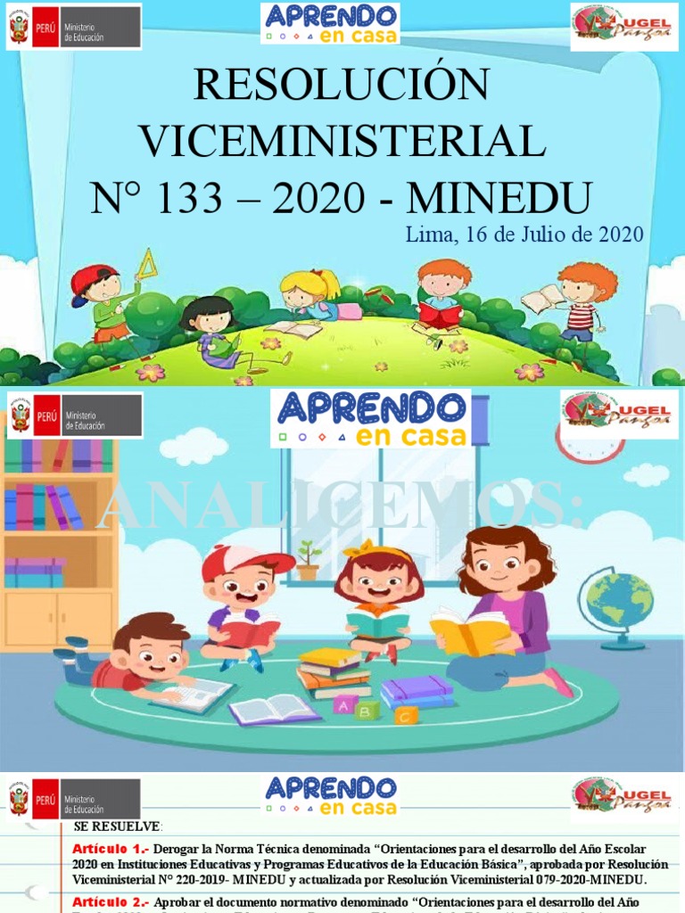 Resolucion Viceministerial #133 - 2020 - Minedu | PDF | Enseñando | Evaluación