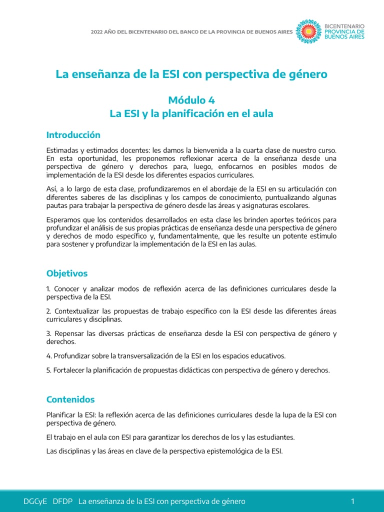 La Enseñanza de La ESI Con Perspectiva de Género: Módulo 4 La ESI y La ...