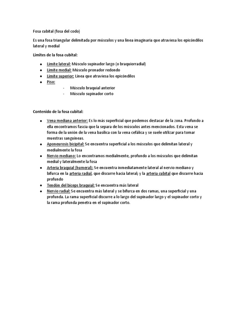 Anatomía de la Fosa Cubital del Codo | PDF