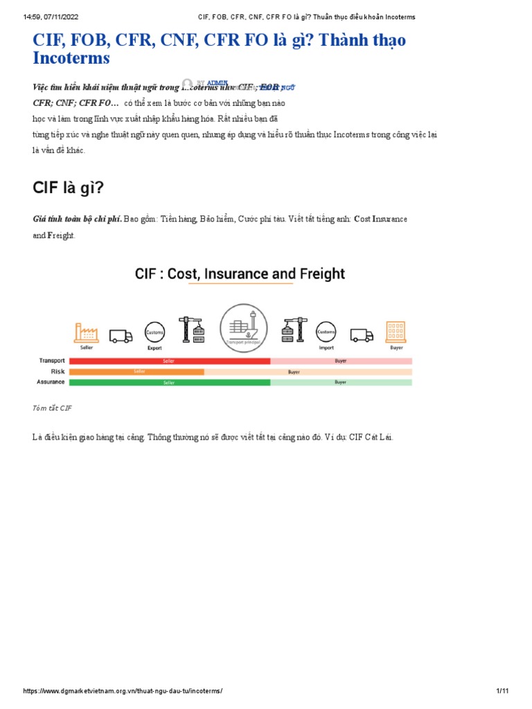 17. CIF, FOB, CFR, CNF, CFR FO là gì - Thuần thục điều khoản Incoterms | PDF
