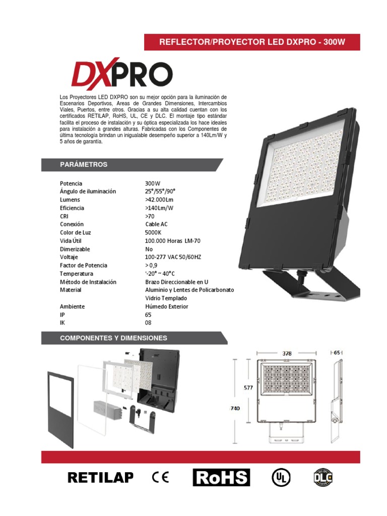 Ficha Técnica - Proyector LED DXPRO - 300W | PDF