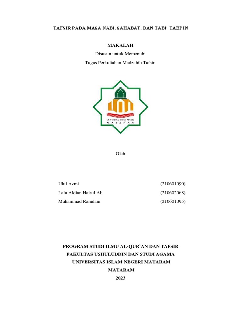 Tafsir Pada Masa Nabi, Sahabat, Dan Tabi' Tabi'in | PDF