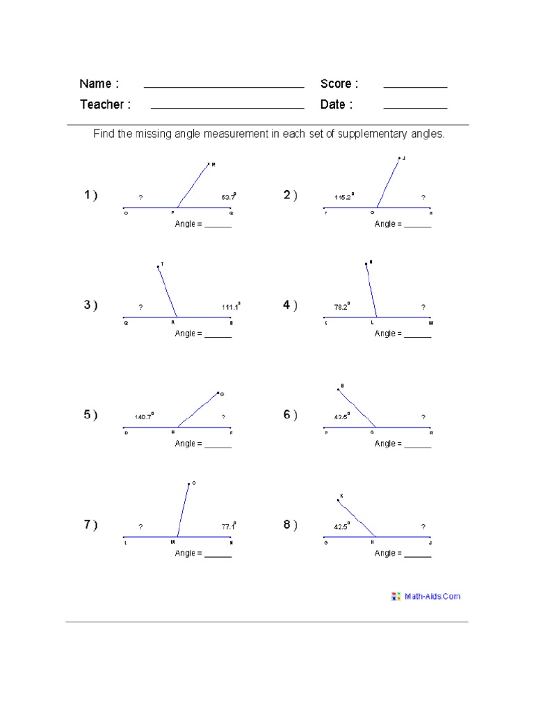 10th Grade Geometry Supplementary Angles | PDF