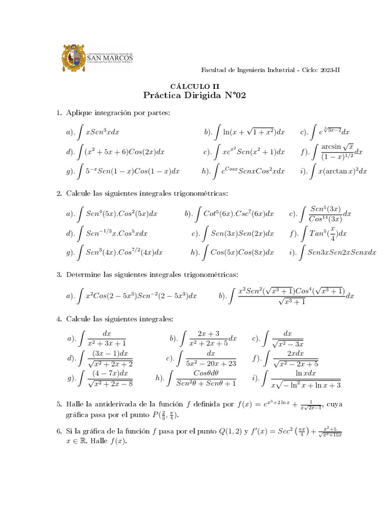 Cálculo 2, Práctica Integrales Trigonométricas | PDF | Métodos y materiales de enseñanza