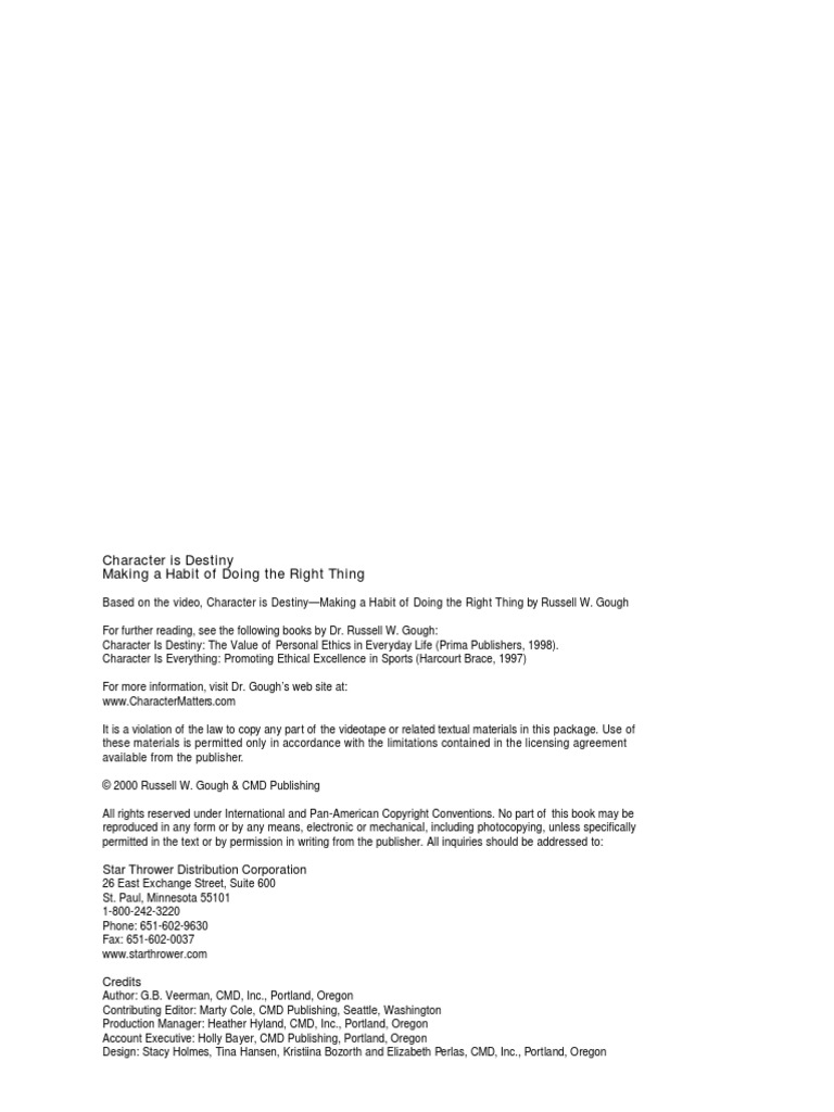 Character Is Destiny Workbook | Download Free PDF | Thought | Psychology