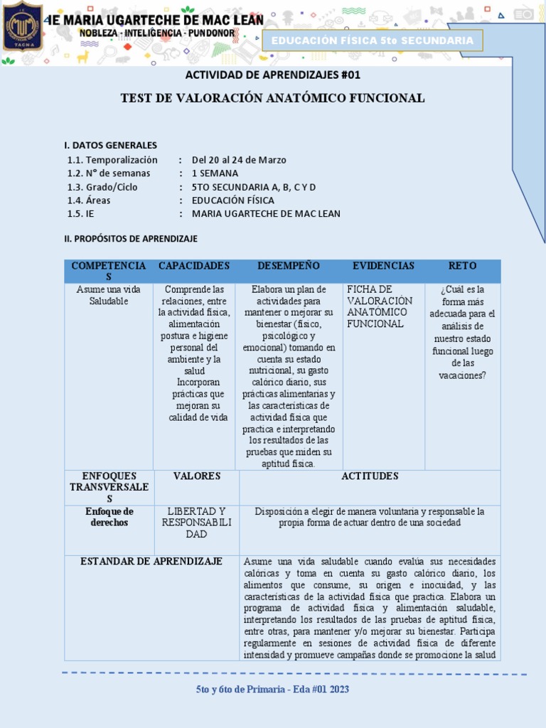 SESIÓN #01 EDA 1 5TO Sec | PDF | Aprendizaje | Educación Física